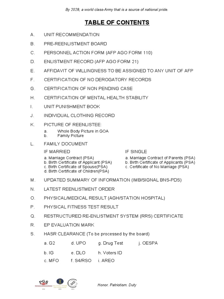 TABLE OF CONTENTS RE ENLISTMENT New April 19 | PDF | Law
