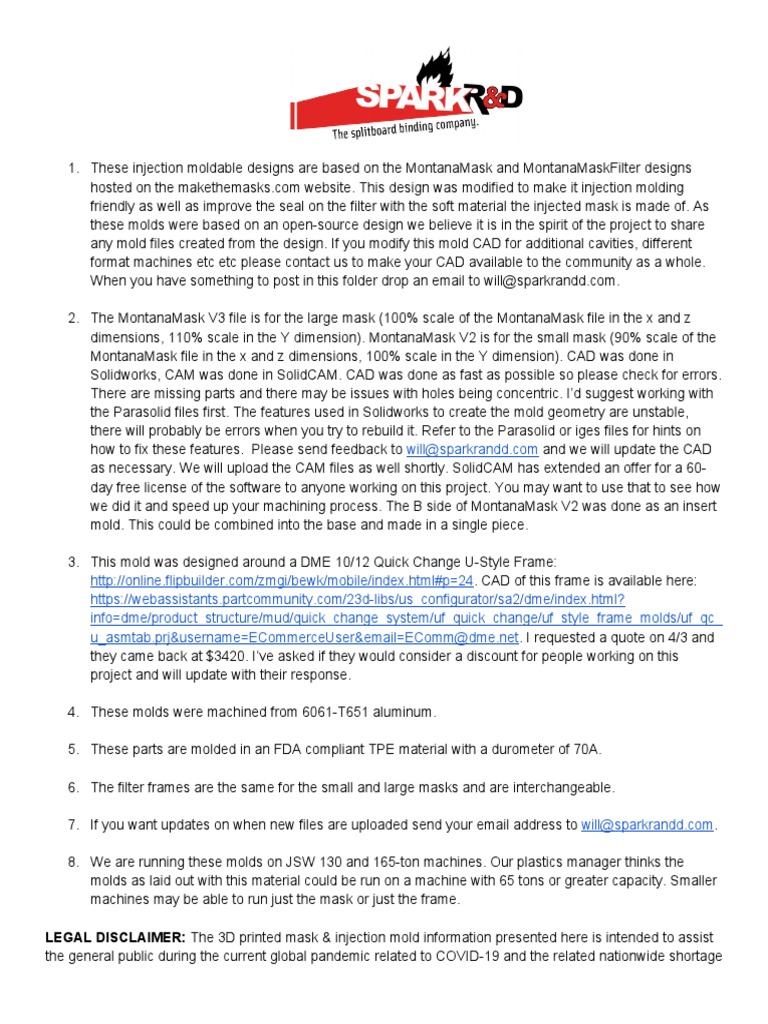 LEGAL DISCLAIMER: The 3D Printed Mask & Injection Mold Information ...