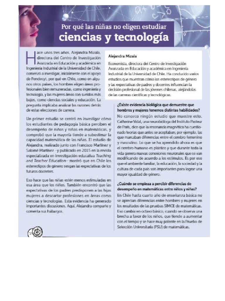 Texto Porque Las Niñas No Eligen Estudiar Ciencia y Tecnologia | PDF