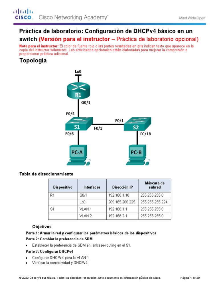 8.1.2.5 Lab - Configuring Basic DHCPv4 On A Switch - ILM | PDF | Dirección IP | Conmutador de red