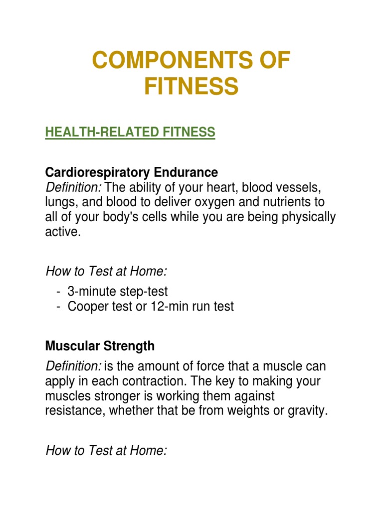 Components of Fitness and Testing Protocols | PDF | Muscle | Physical ...