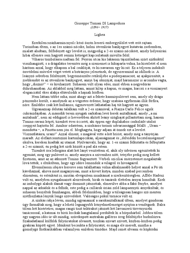 Lampedusa Giuseppe Tomasi DL - Lighea | PDF