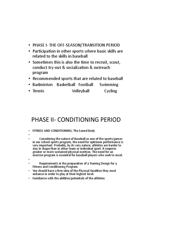 Phase Ii-Conditioning Period | PDF | Batting (Baseball) | Pitcher