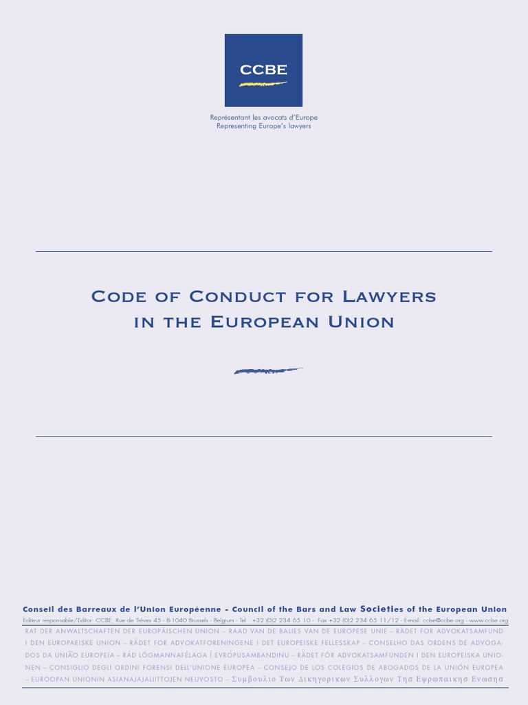 Code of Conduct For Lawyers in The European Union: Représentant Les ...