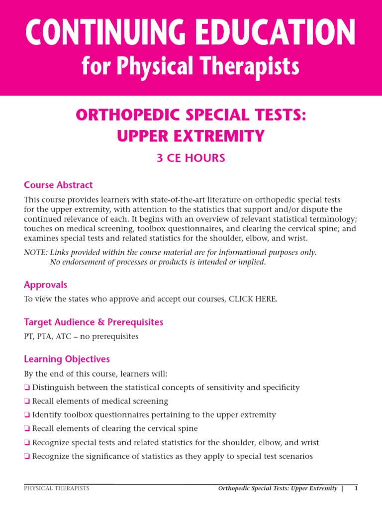 For Physical Therapists: Orthopedic Special Tests: Upper Extremity ...