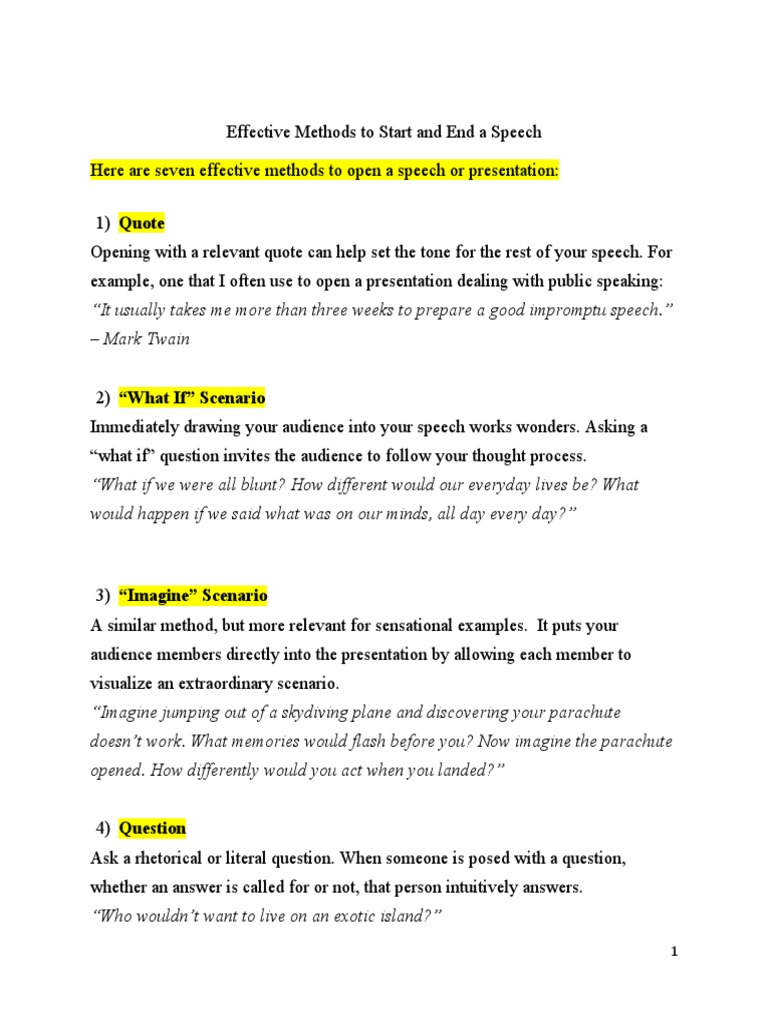 Effective Methods To Start and End A Speech | PDF | Silence | Question