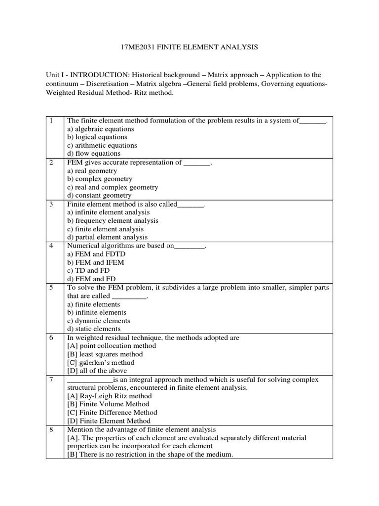 Introduction To Finite Element Analysis MCQ | PDF | Boundary Value Problem | Finite Element Method