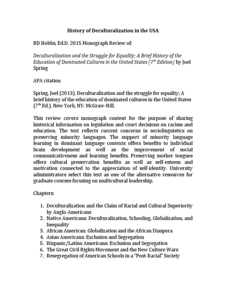 Deculturalization and The Struggle For Equality A Brief History of The ...