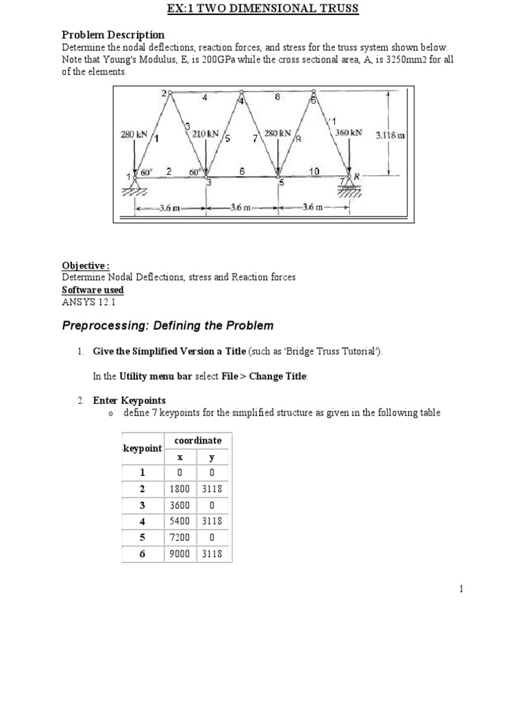 Ansys Lab Manual Exp 1 | PDF | Deformation (Mechanics) | Truss