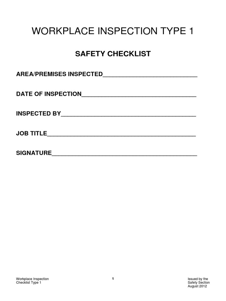 Workplace Inspection Checklist Type 1 August 2012 | PDF | Personal ...