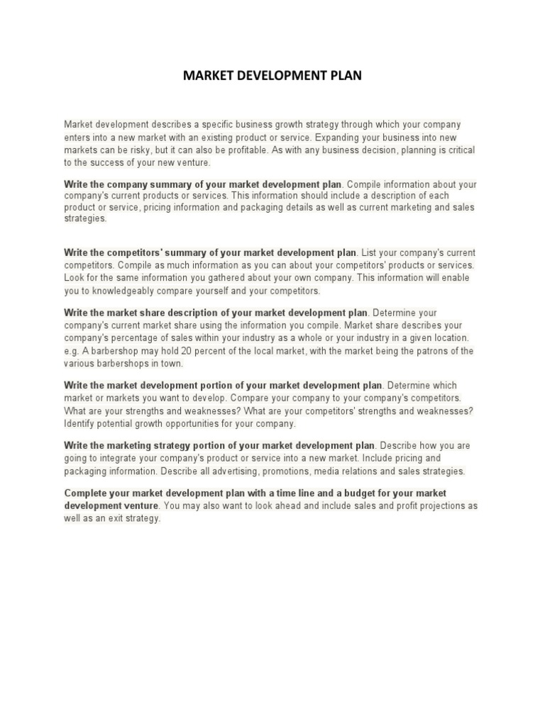Market Development Plan Overview | PDF