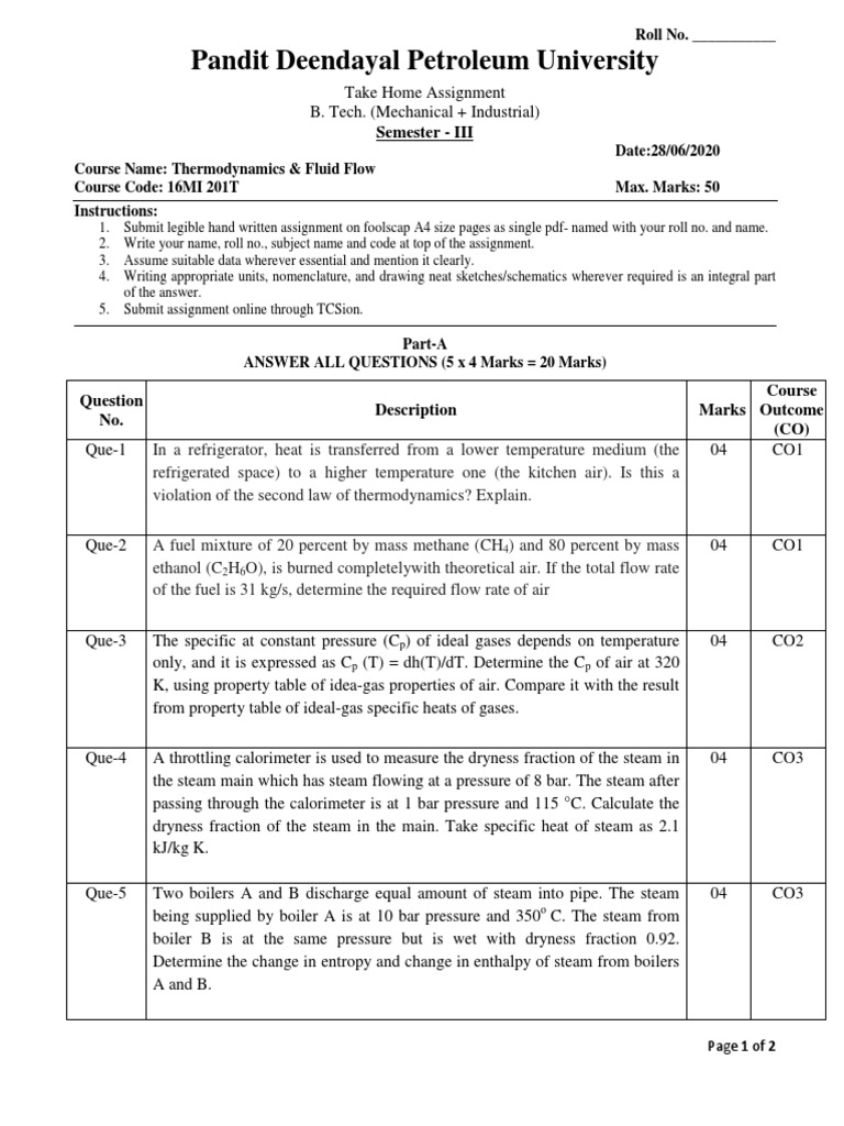 Pandit Deendayal Petroleum University: Semester - III | PDF | Steam | Pressure