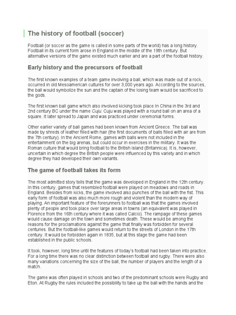 The Development of Football (Soccer) from Ancient Origins to the ...