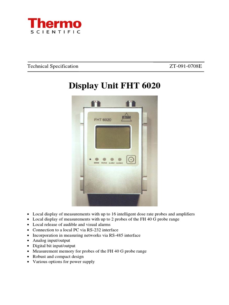 FHT 6020 Display Unit Technical Specs | PDF | Power Supply | Electrical ...