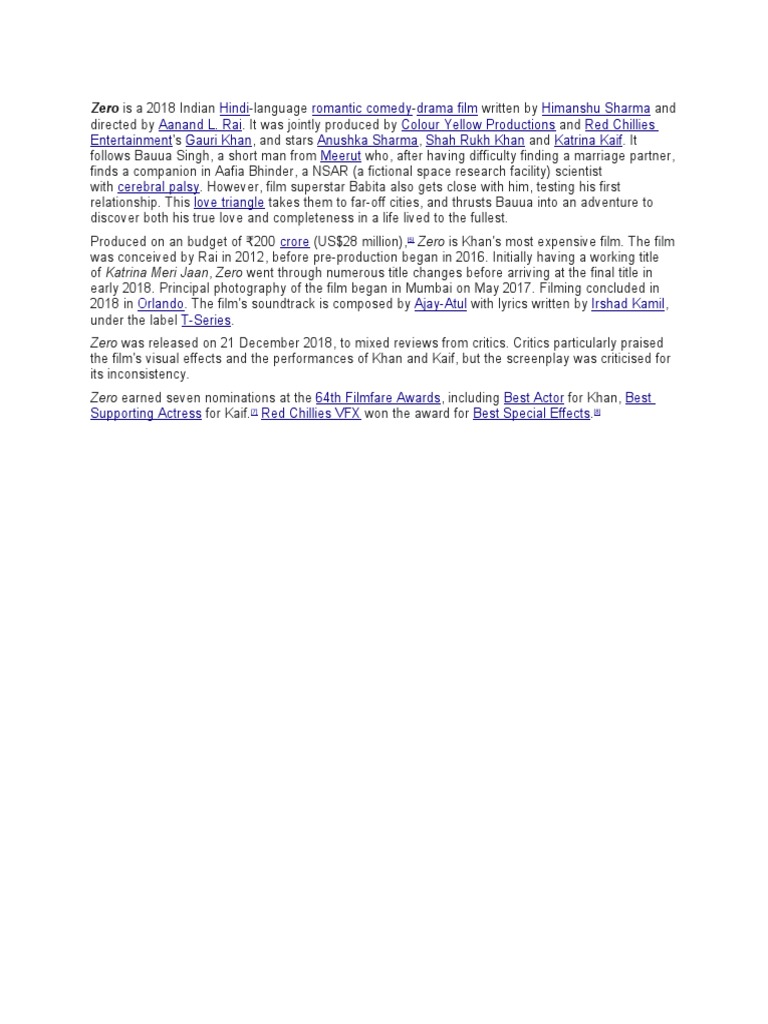 Zero Is A 2018 Indian: Zero Was Released On 21 December 2018, To Mixed ...