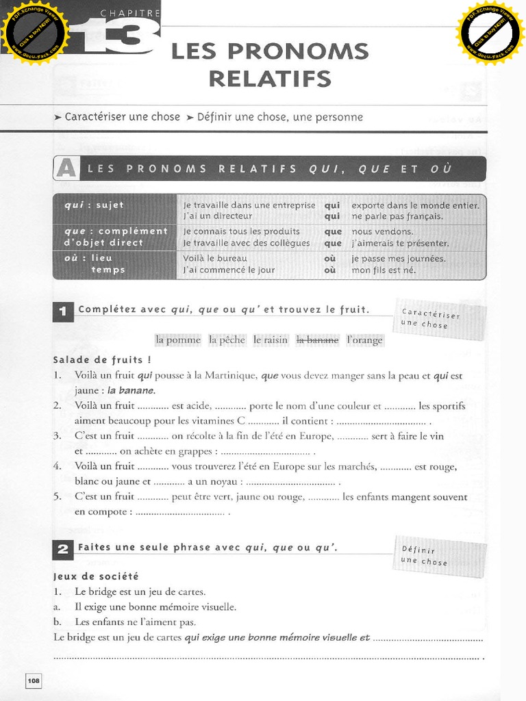 Les Pronoms Relatifs - HW | PDF | Nombre grammatical | Syntaxe