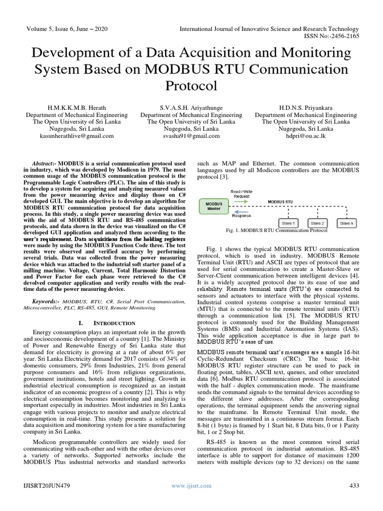 Development of A Data Acquisition and Monitoring System Based On MODBUS RTU Communication ...