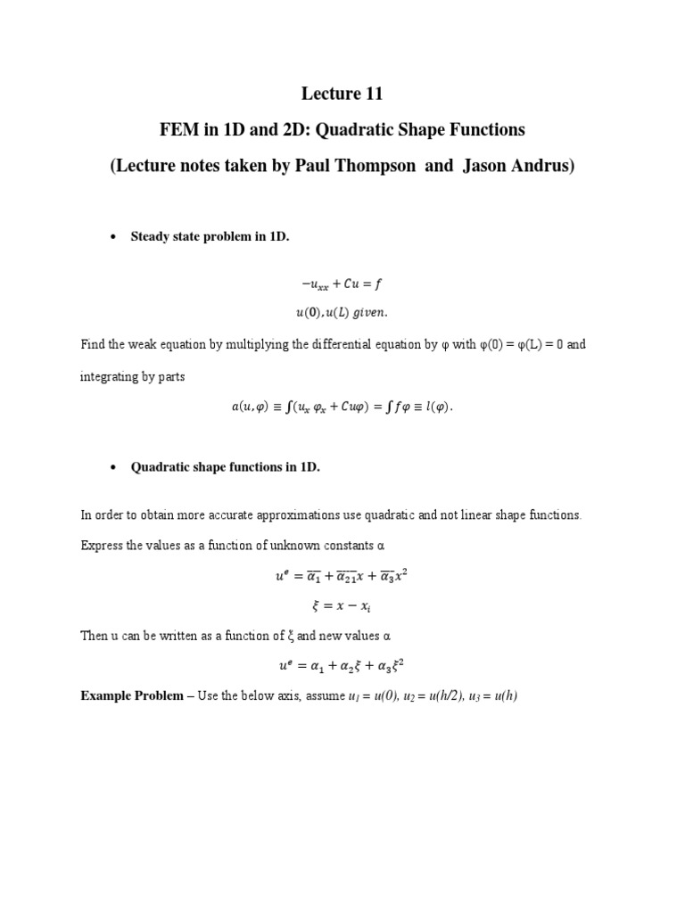 1D and 2D FEM Quadratic Shape Functions | PDF