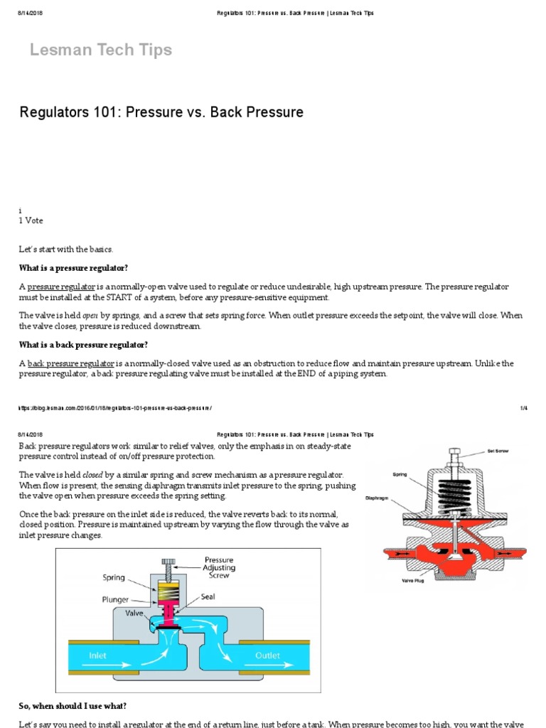 Regulators 101 - Pressure vs. Back Pressure - Lesman Tech Tips | PDF ...