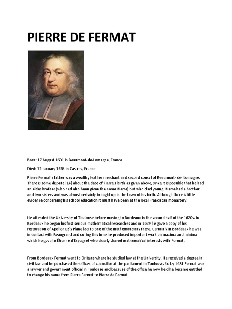 Pierre de Fermat | PDF | Fermat's Last Theorem | Numbers