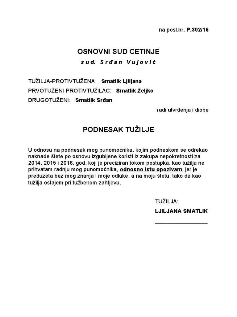 Podnesak Za Ljilju | PDF