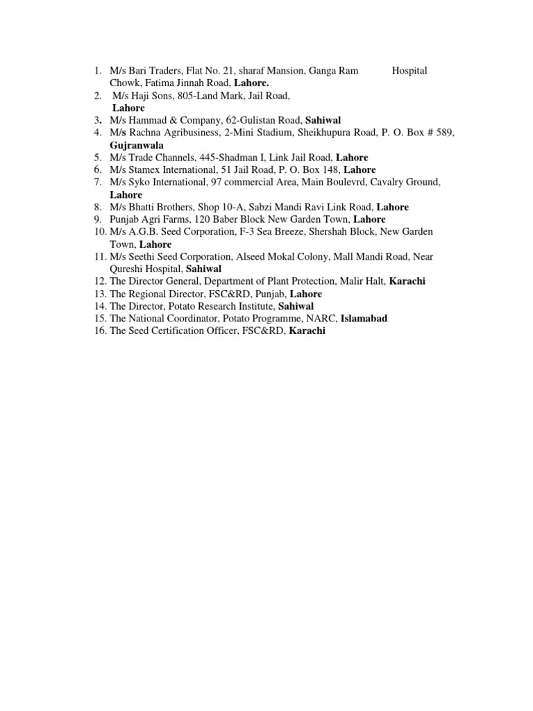 List of Importers | PDF | Pakistan | Agriculture