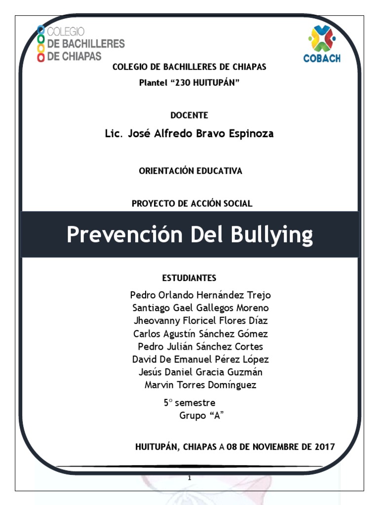 Proyecto Accion Social Orientacion Prevencion Del Bullying | PDF ...