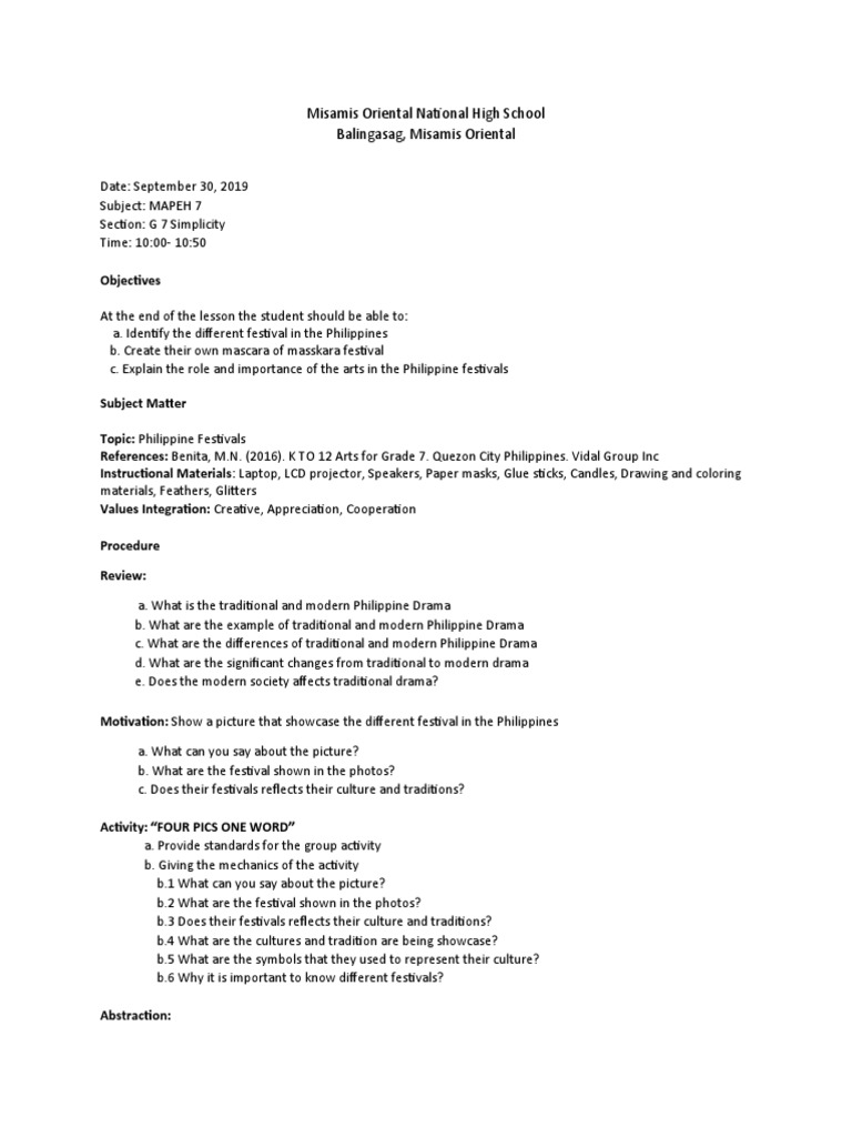 Philippine Festivals Lesson Plan | PDF | Festival | Philippines