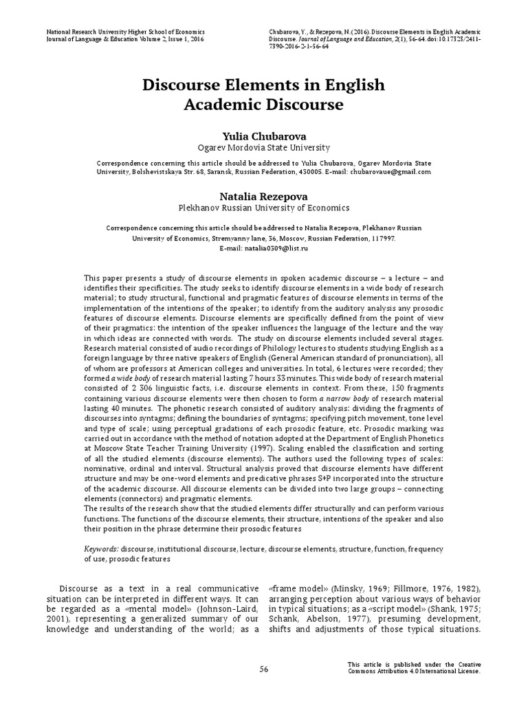 Discourse Elements in English Academic Lectures | PDF | Discourse ...