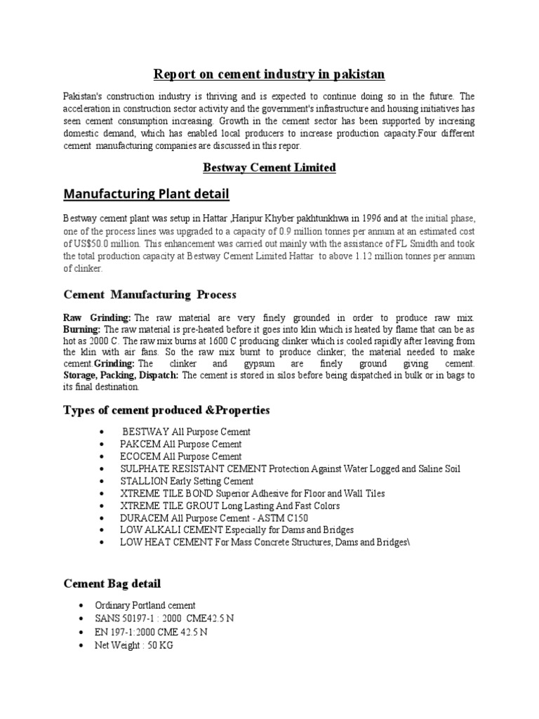 Report On Cement Industry in Pakistan | PDF | Cement | Joining