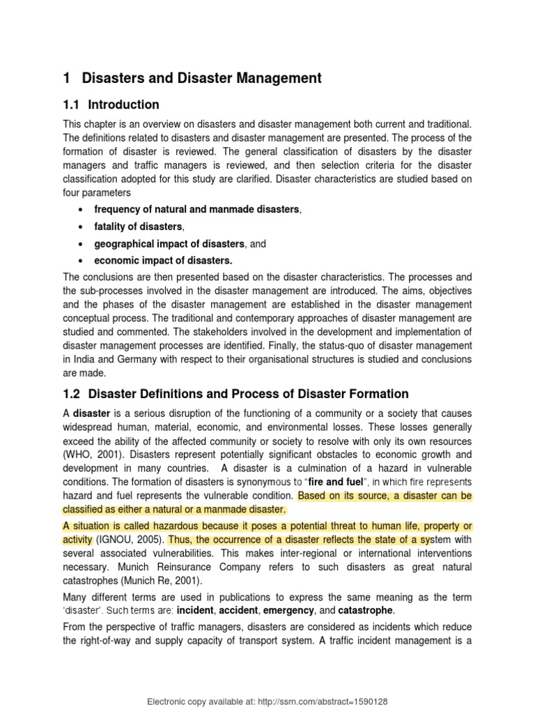 1 Disasters and Disaster Management | PDF | Emergency Management ...