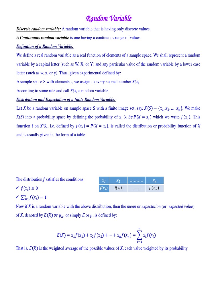 8 Random Variable | Download Free PDF | Probability Distribution | Random Variable