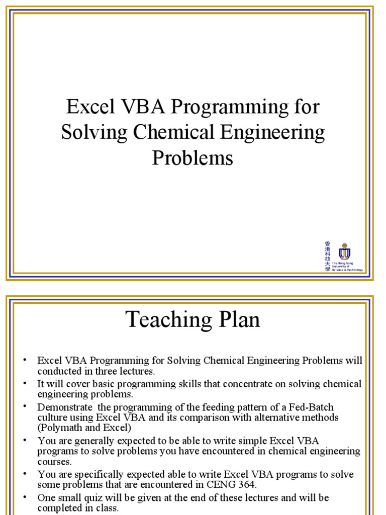 Excel Vba Programming For Solving Chemical Engineering Problems Pdf Microsoft Excel Data Type