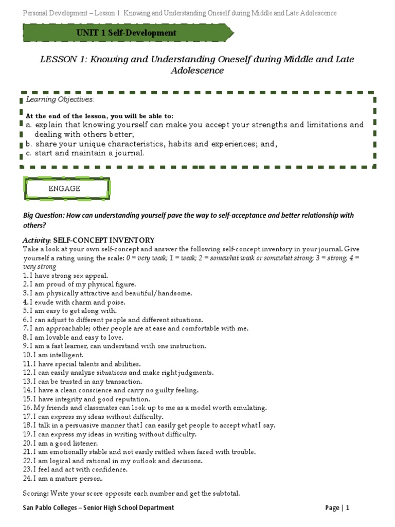 Module 1 Personal Development | PDF | Self Concept | Adolescence Module 1 Personal Development | PDF | Self Concept | Adolescence