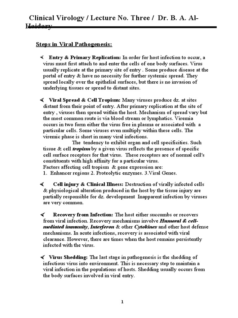 Steps in Viral Pathogenesis-Lecture Three | PDF | Virus | Interferon