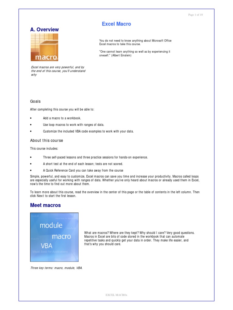 A. Overview: Excel Macro | PDF | Visual Basic For Applications | Microsoft Excel