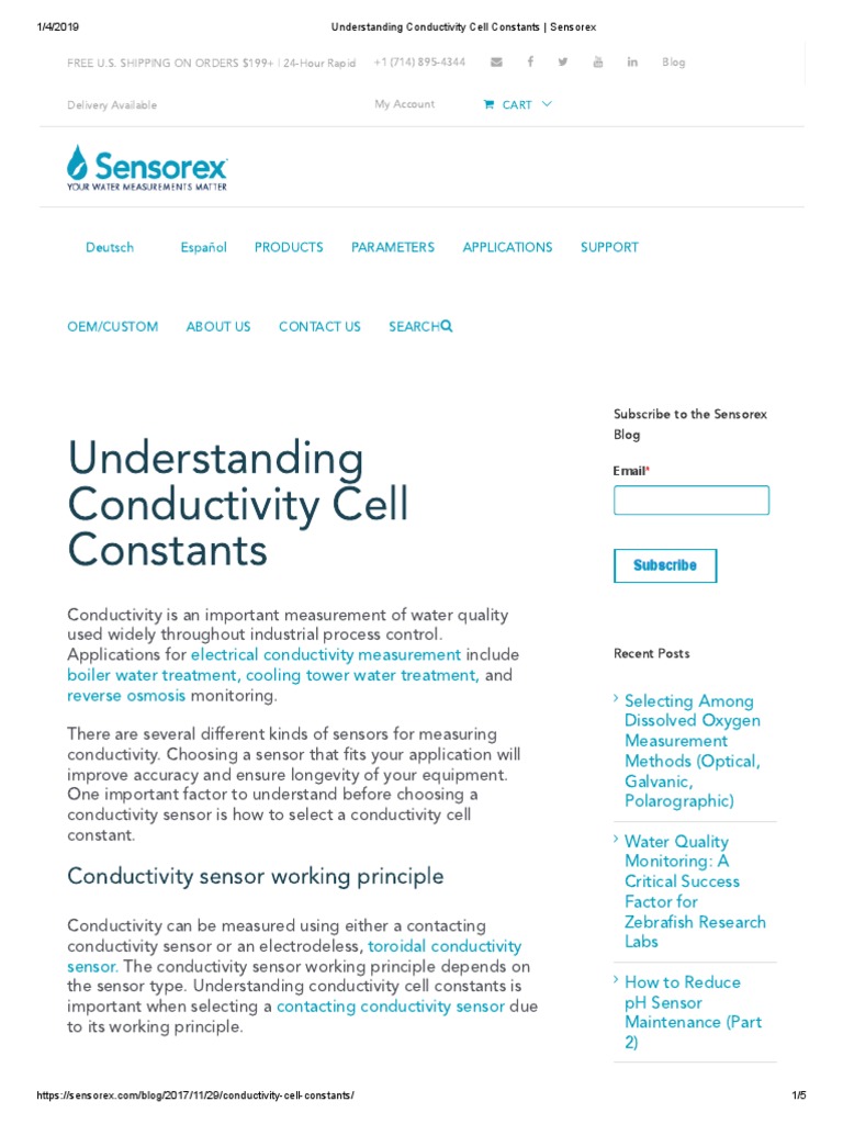 Understanding Conductivity Cell Constants - Sensorex | PDF | Electrical ...