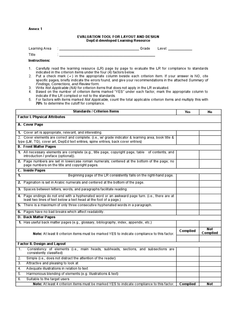 Annex 1 Eval Tool Layout Design | PDF | Book Design | Typography