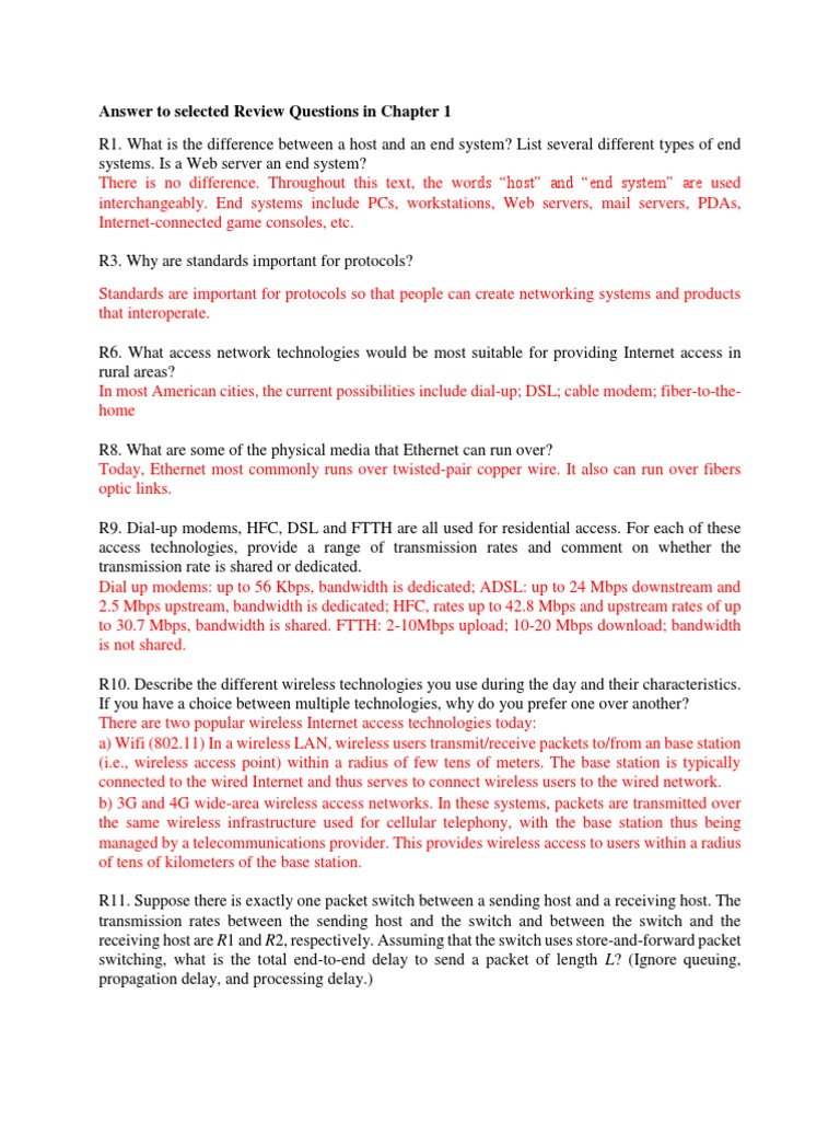 Answer To Selected Review Questions in Chapter 1 | PDF | Internet Protocols | Packet Switching