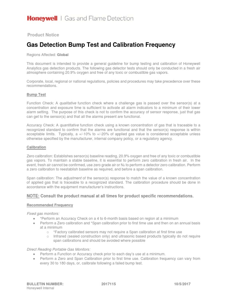 Gas Detection Bump Test and Calibration Frequency | PDF | Calibration ...