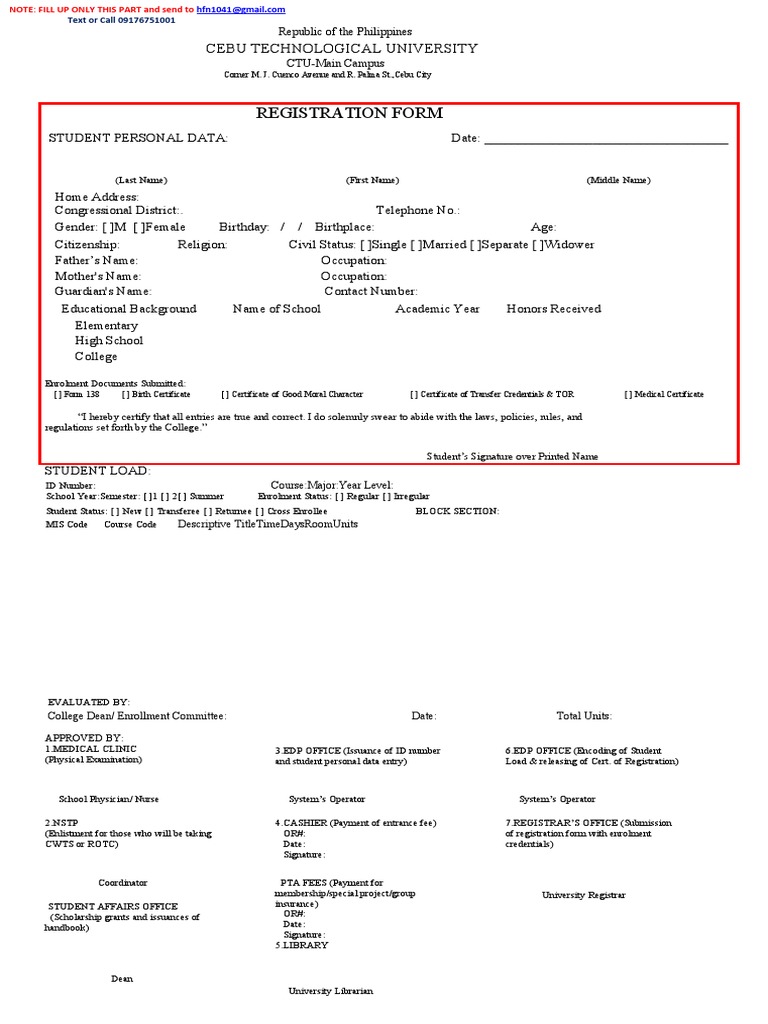 Ctu Registration Form | PDF | Birth Certificate | Schools