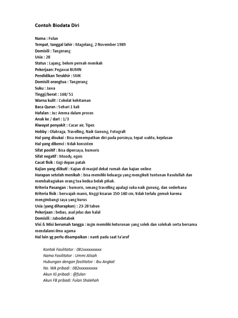 Format + Contoh Biodata | PDF