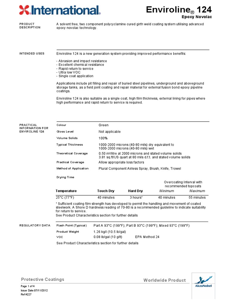 Enviroline 124: Protective Coatings Worldwide Product | PDF | Epoxy ...