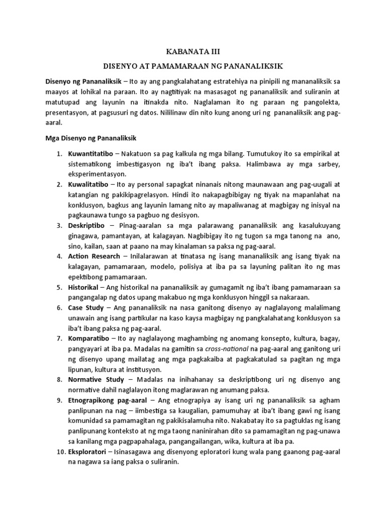 Kabanata Iii Disenyo at Pamamaraan NG Pananaliksik Disenyo NG ...