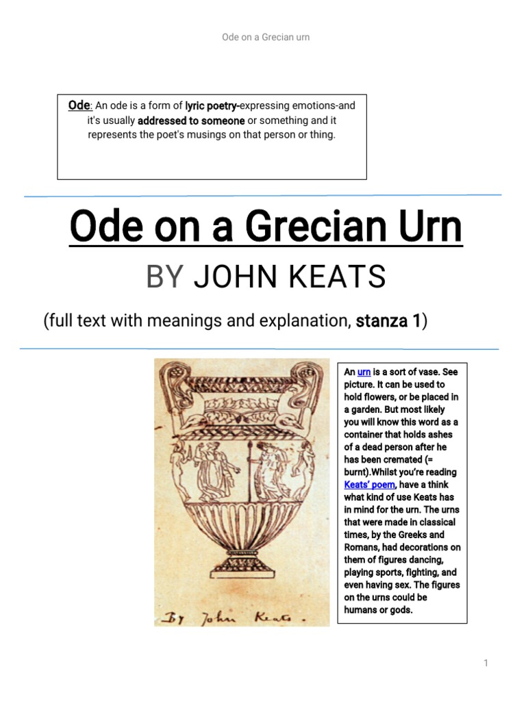 1 Stanza Ode On A Grecian Urn | PDF | Phonaesthetics | Poetics