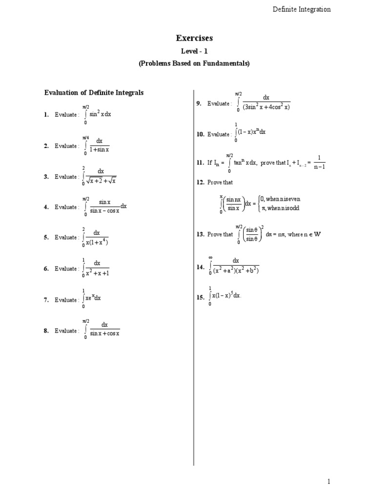 Definite Integration Problems and Solutions | PDF | Calculus ...