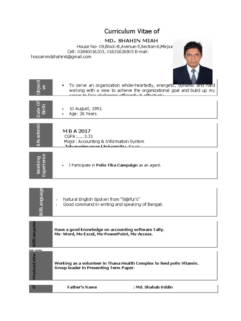 Curriculum Vitae Of: MD Shahin Miah | PDF | Medicine | Health Care