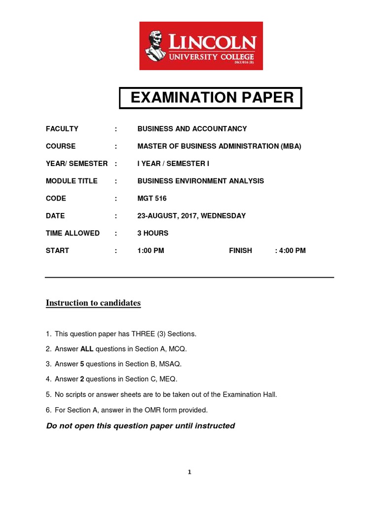 Examination Paper: Instruction To Candidates | PDF | Retail | Hotel