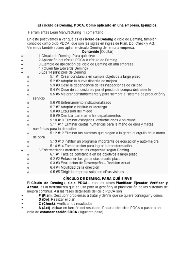 El Círculo de Deming | PDF | Calidad (comercial) | Liderazgo