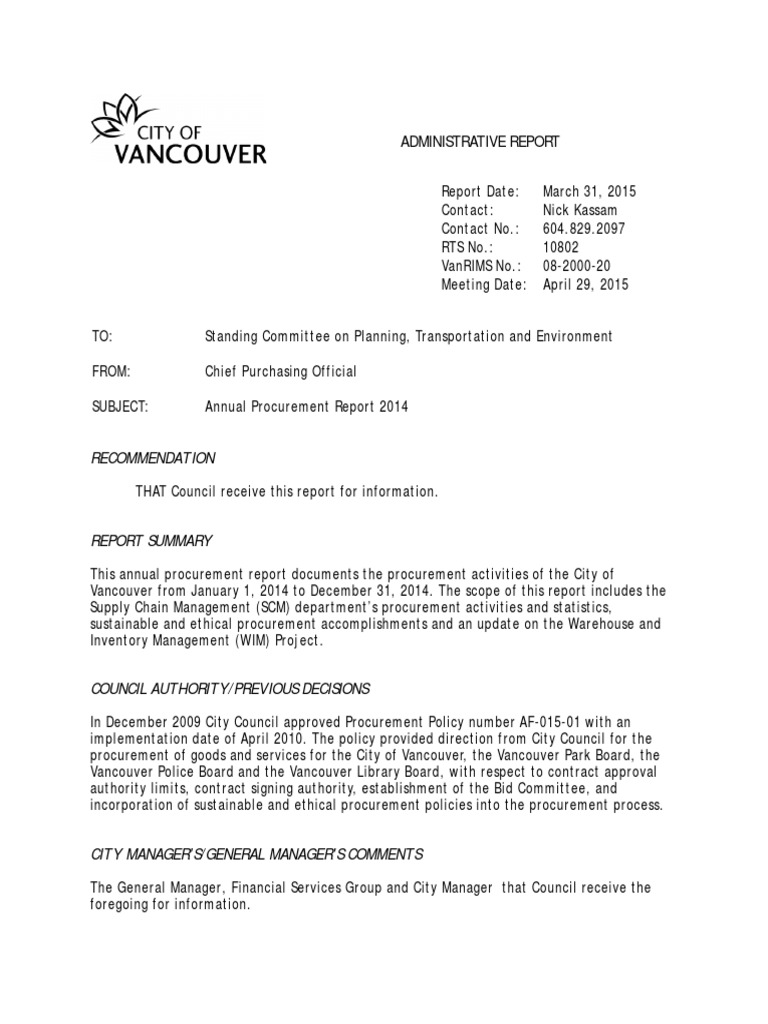 Annual Procurement Report 2014 PDF | PDF | Supply Chain Management ...